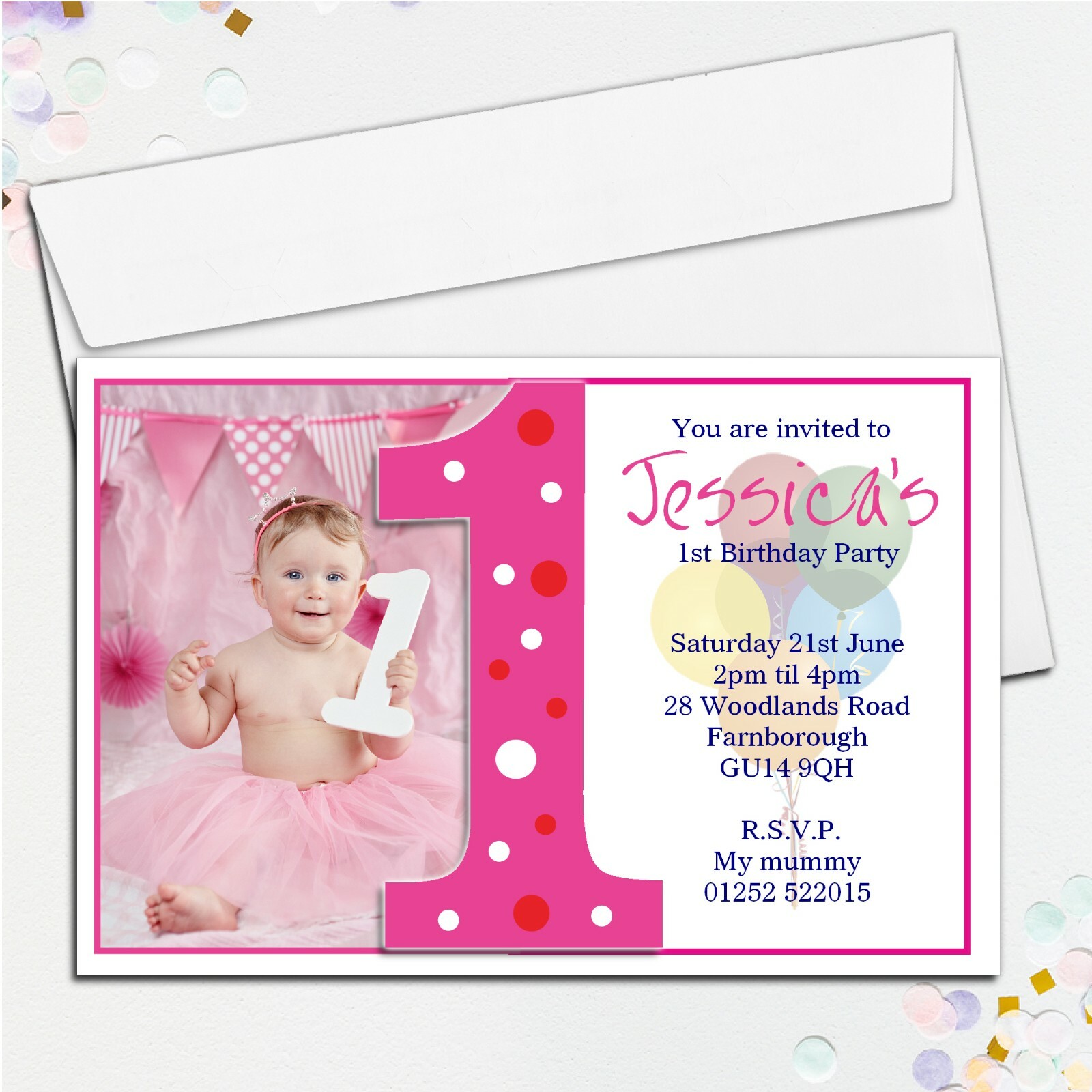 Personalised Girls First 1st Birthday Party PHOTO Invitations Invites ...