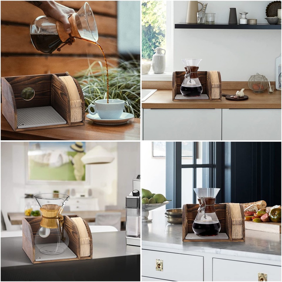 Vintage Wood Coffee Organizer Stand, Compatible with Chemex Coffee ...