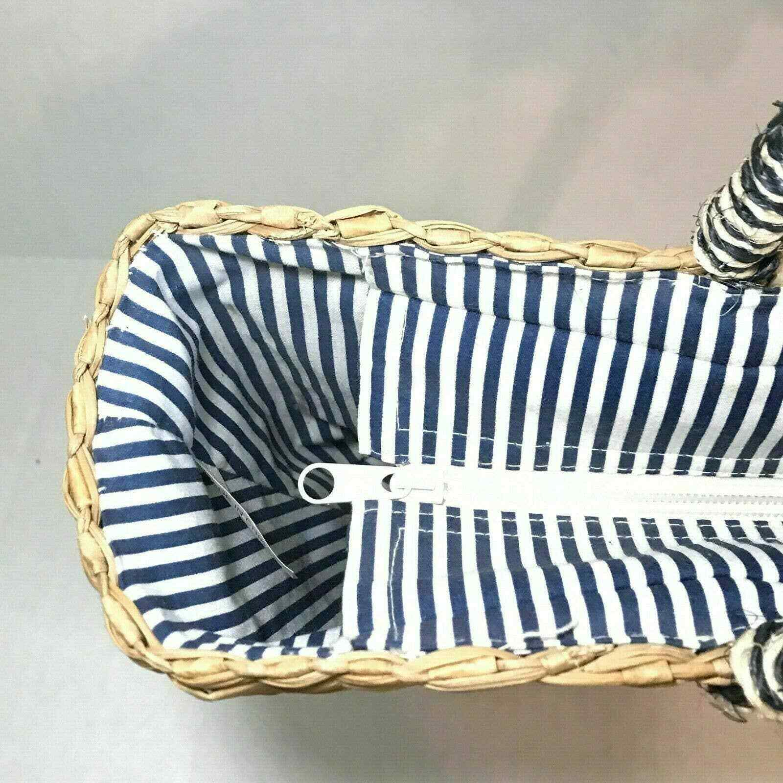 Straw Handbag Purse Ocean Fish Striped Inside Liner with Pockets 13 x 9 ...