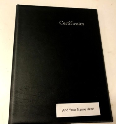 CERTIFICATE PVC A4 FOLDER IN LEATHER LOOK BLACK LOOK PVC WITH SILVER ...