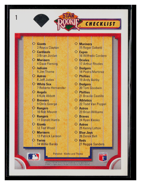 1992 Upper Deck #1 Star Rookie Checklist | eBay