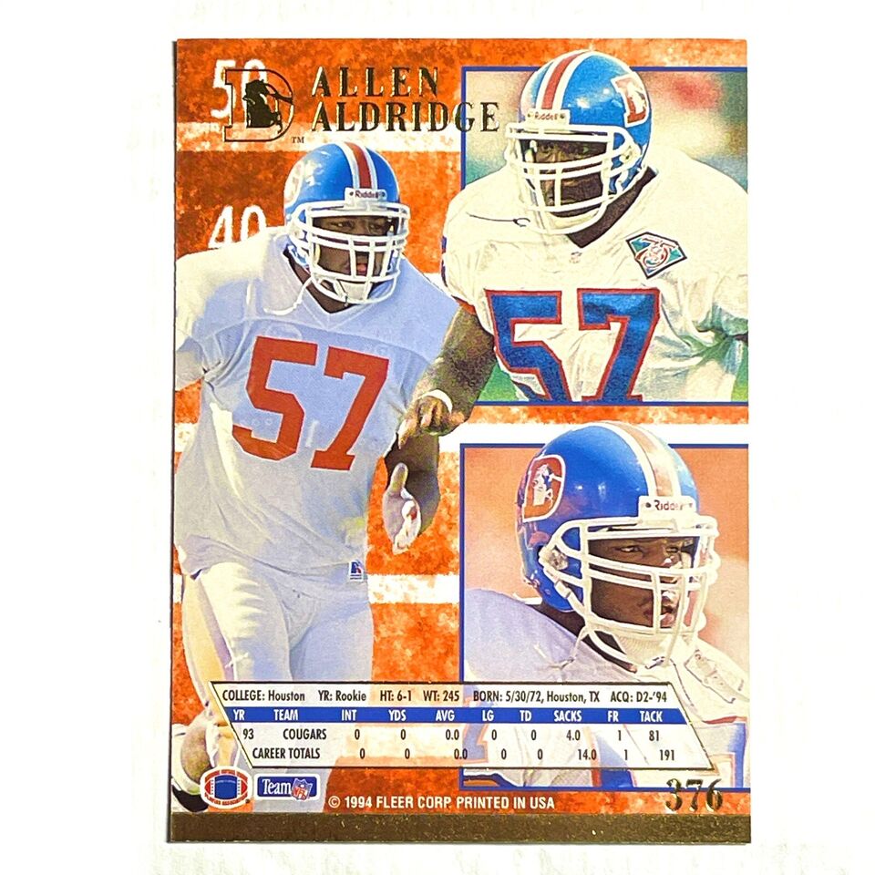 Allen Aldridge 1994 Fleer Ultra NFL Rookie Card #376 Denver Broncos ...