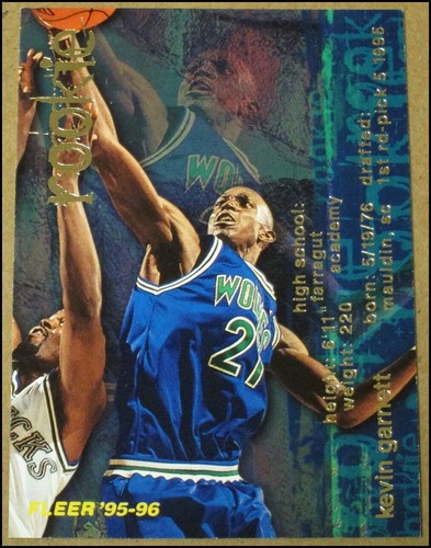 1995-96 Fleer Kevin Garnett Rookie Basketball Card #293 Timberwolves RC ...