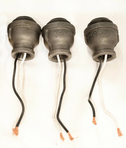 3 pc. Steampunk Industrial Lamp holder Black Iron Pipe Lamp Socket . 3/ ...