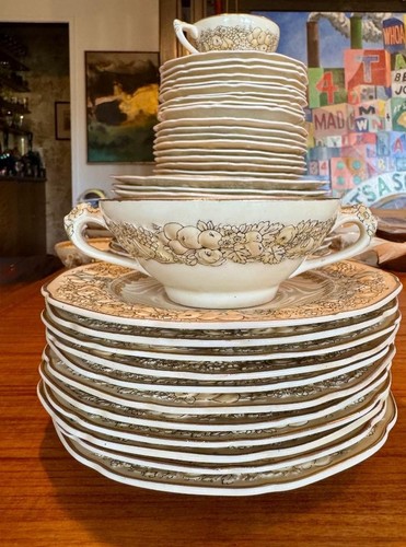 Vintage English Crown Ducal Florentine CRD68 Fruit Flowers 67Pc Gilt ...