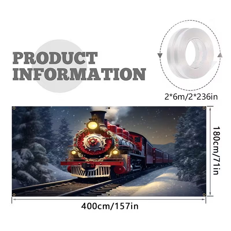 Red Christmas Train Garage Door Cover Door Banner Party Holiday ...