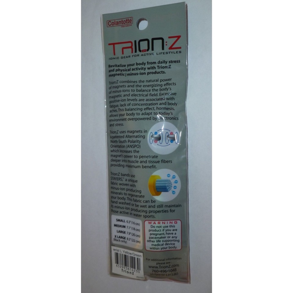 Trion Z Magnetic Therapy Bracelet Green Yellow Large New | eBay