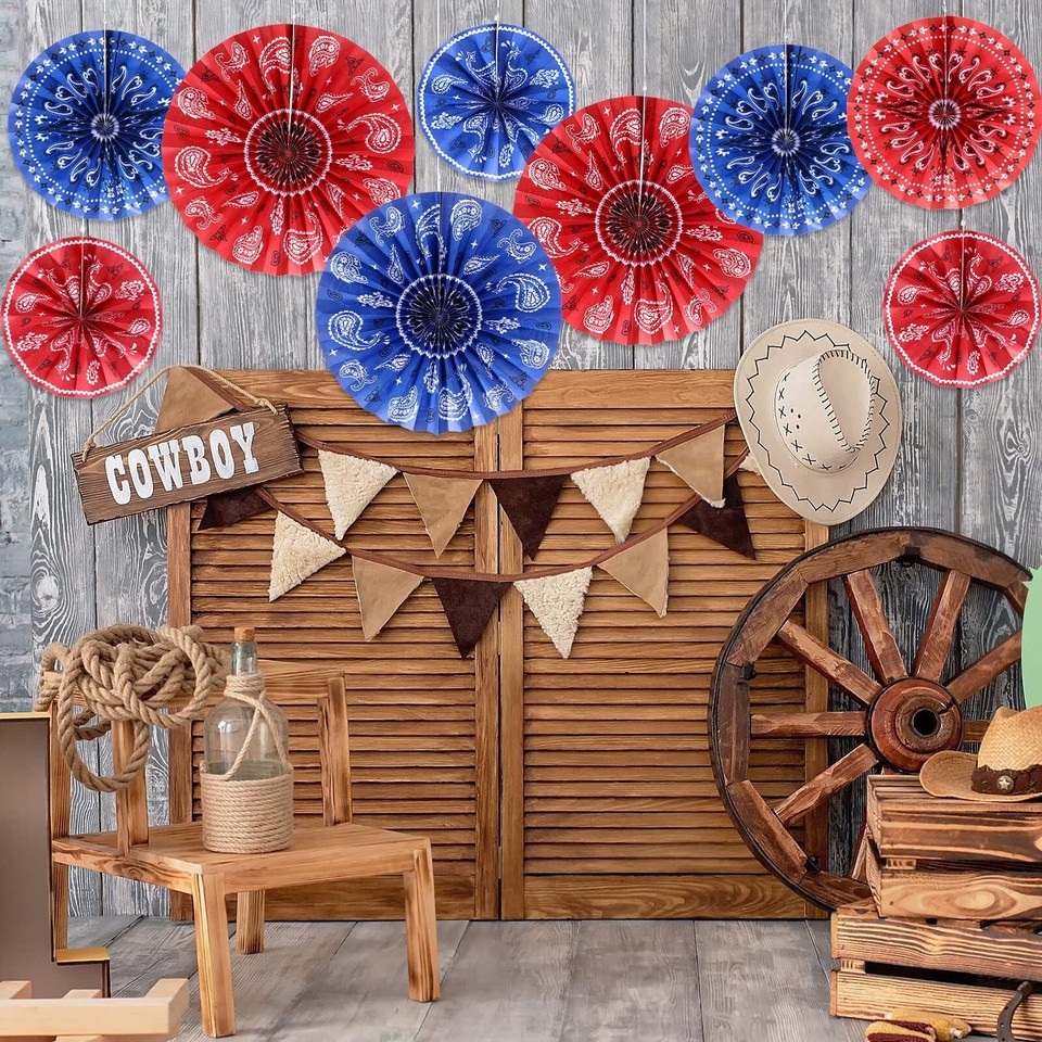 Outus Bandana Hanging Paper Fans Decorations Wild West Paper Fans ...