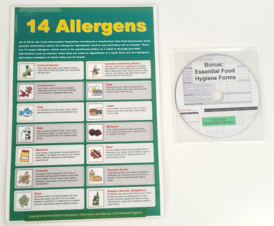 Food 14 Allergens Allergy Awareness Sign+CD FSA EHO Compliant ...