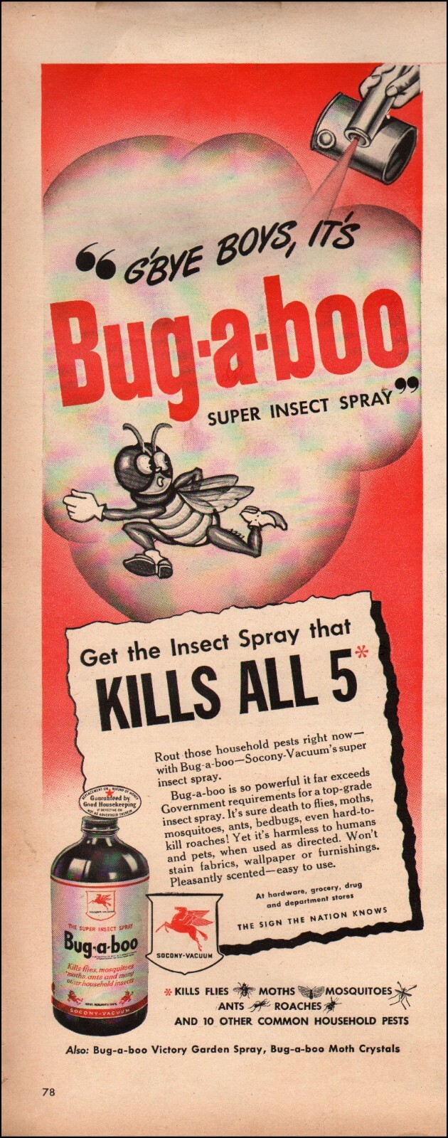 1940's Vintage ad Bug-a-boo retro insect spray art Cartoon Cute 10/18 ...