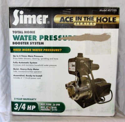 SIMER model # 4075SS-01 3/4 HP Stainless Steel Water Pressure Booster ...