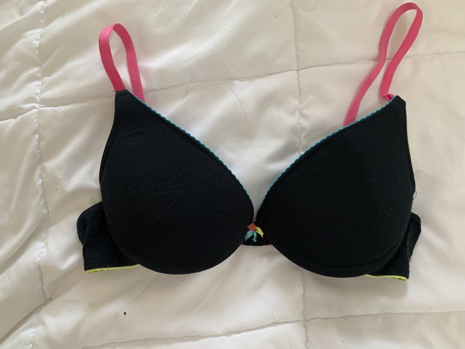 No Boundaries 36B Bra Black & Contrast Bright Colors - Gem