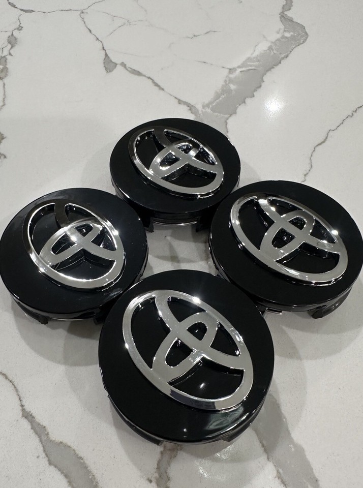 SET OF 4 TOYOTA WHEEL RIMS CENTER CAPS LOGO BLACK/CHROME 62MM COROLLA ...
