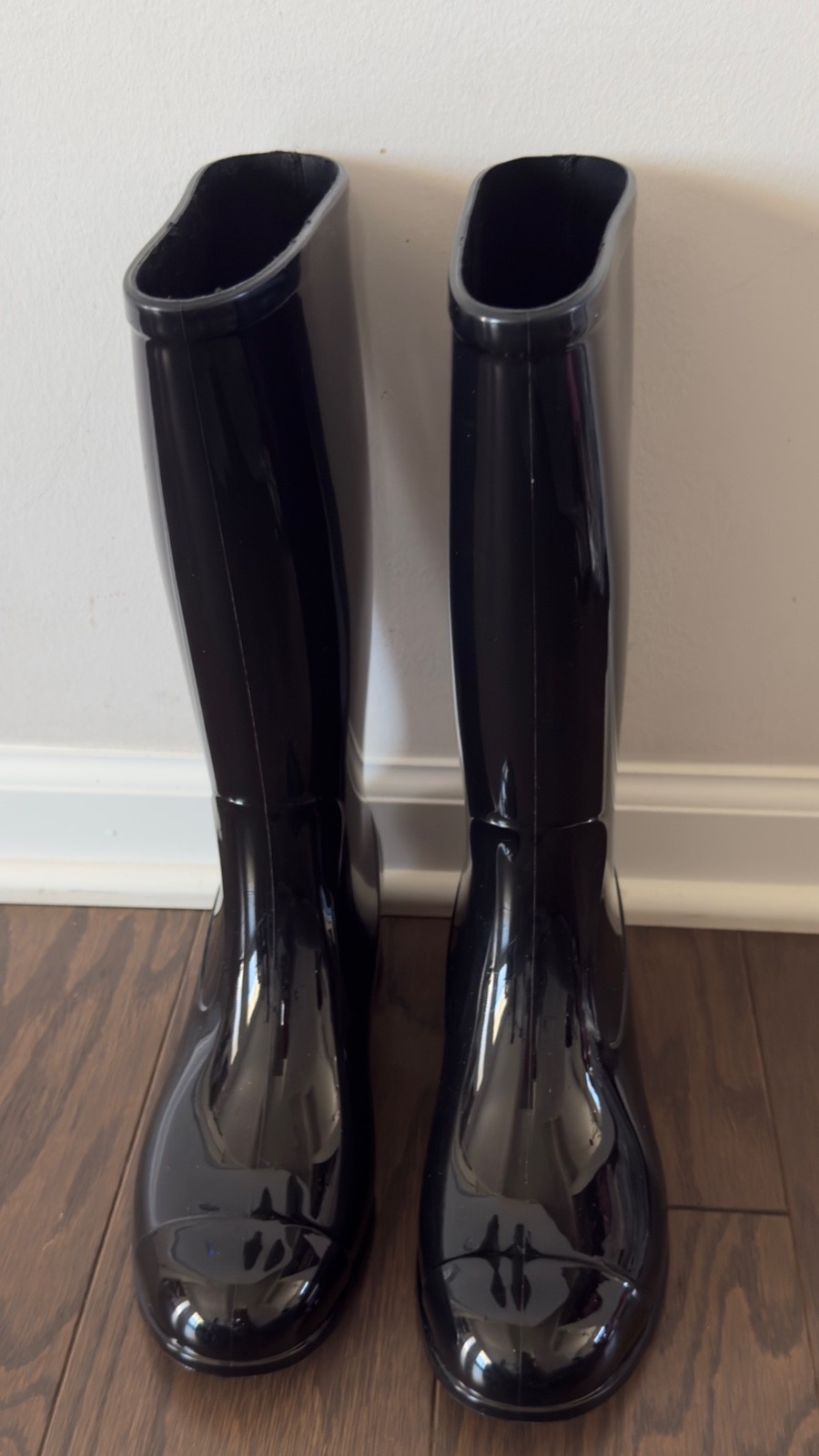 Jeffrey Campbell Women's Tall Narrow Black Glossy Cap Toe Rain Boots ...