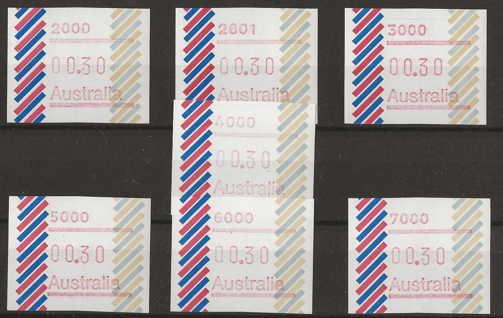 Australia 1984 - 30c Barred Edge Framas, Set of 7 Capital Cities ...