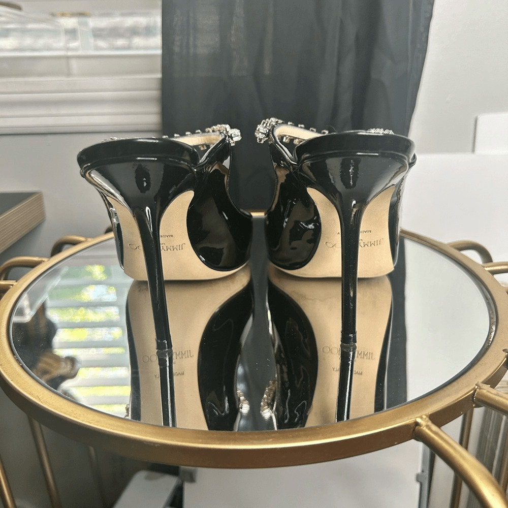 Jimmy Choo Bing 100 Patent Leather Mules with Crystal… - Gem