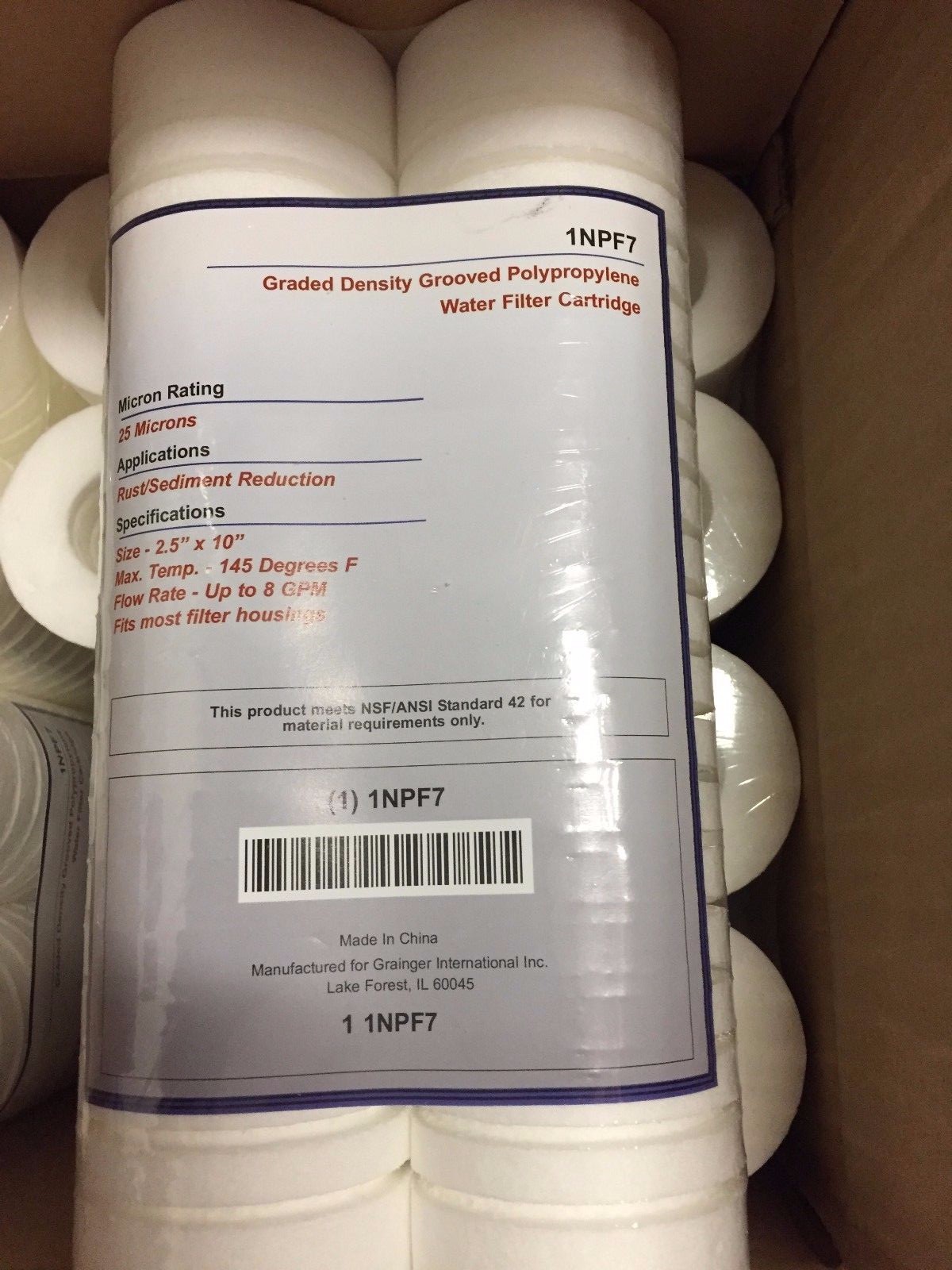 2 Grainger 1NPF7 GROOVED POLY WATER FILTER CARTRIDGE 25 MICRON 2.5" X ...
