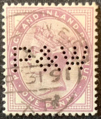 GB 1881 - QUEEN VICTORIA - ONE PENNY STAMP WITH 'P & W' PERFIN-PONTIFEX ...