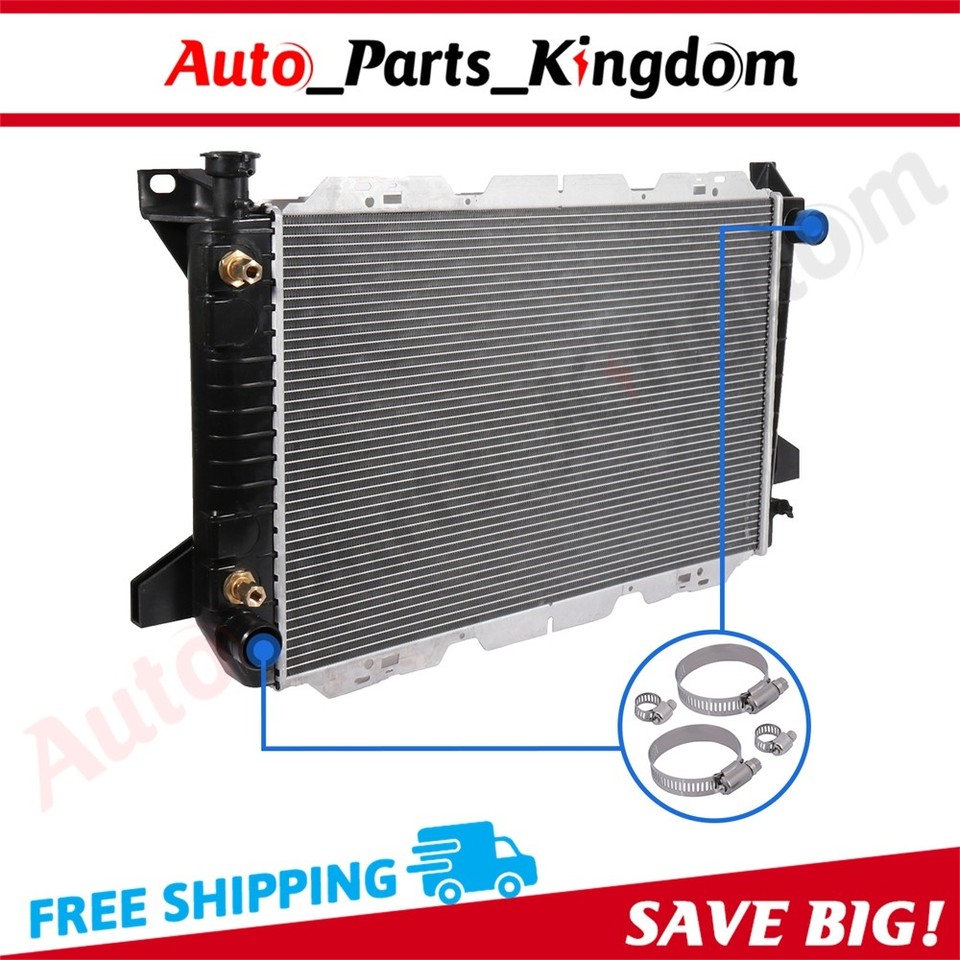 Radiator with Universal Hose Clamps Kit For 85-96 Ford F-150 F-250 F ...