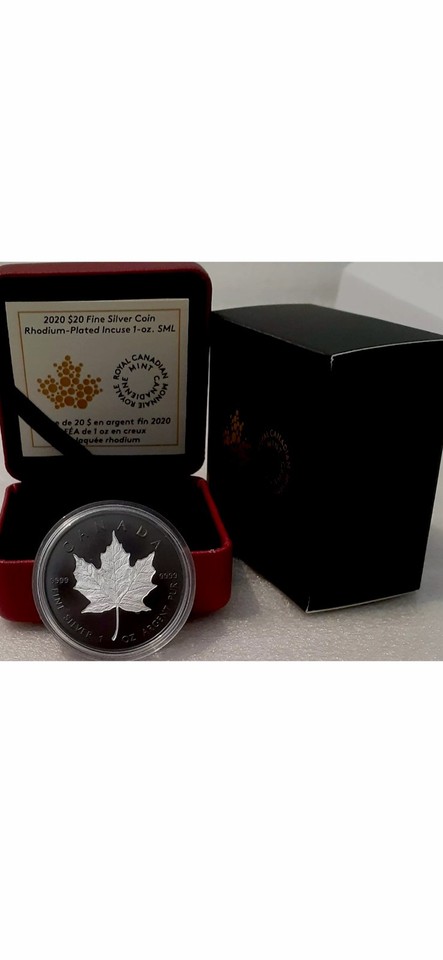 2020 CANADIAN $20 BLACK RHODIUM-PLATED INCUSE SILVER MAPLE LEAF 1 OZ ...