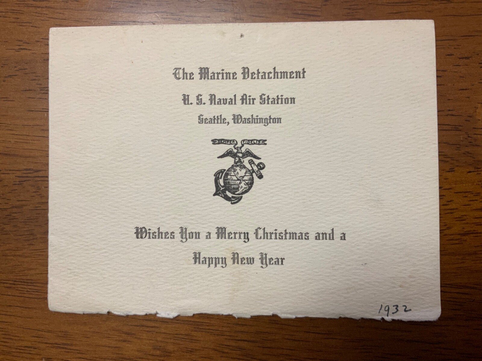 1932 Naval Air Station USMC Marine Detachment Seattle Christmas Card ...