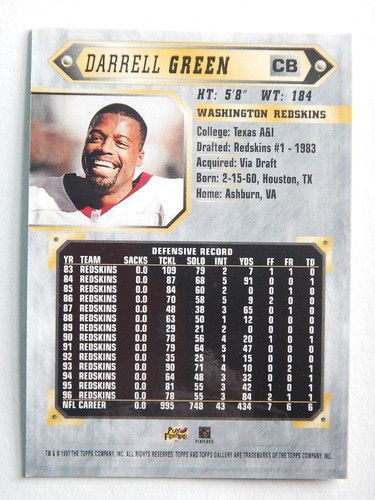 Darrell Green #101 Topps 1997 Football Card (Washington Redskins) *LN ...