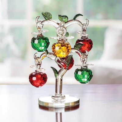 7 PC CRYSTAL APPLES TREE FIGURINE 6 REMOVABLE APPLES New N Box Deluxe ...