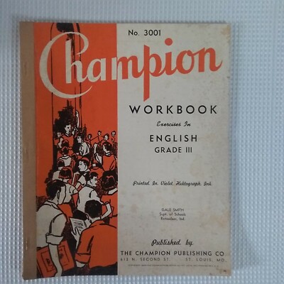 Vintage 1944 School Book - Champion Workbook English Grade 3 | eBay