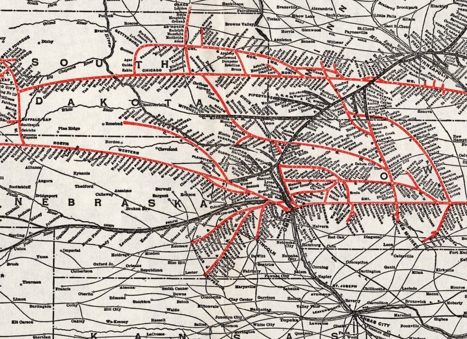 1934 Antique Chicago Northwestern Railway Map North Western Railroad ...