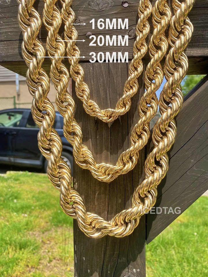 14K Gold Plated 16 - 30MM Hip Hop Retro Dookie Hollow Chunky Rope Chain ...