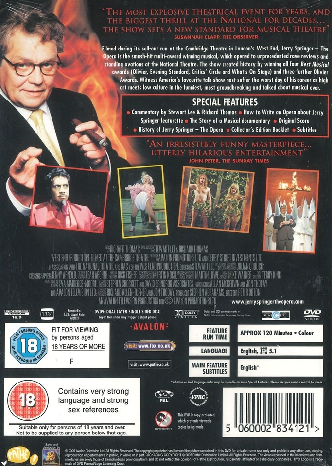 Jerry Springer: The Opera (2005) New Sealed DVD, David Soul, david ...