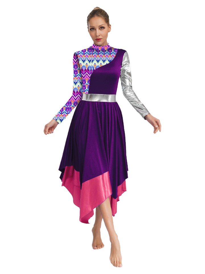 Women Metallic Liturgical Praise Dance Dress Long Sleeve Worship ...