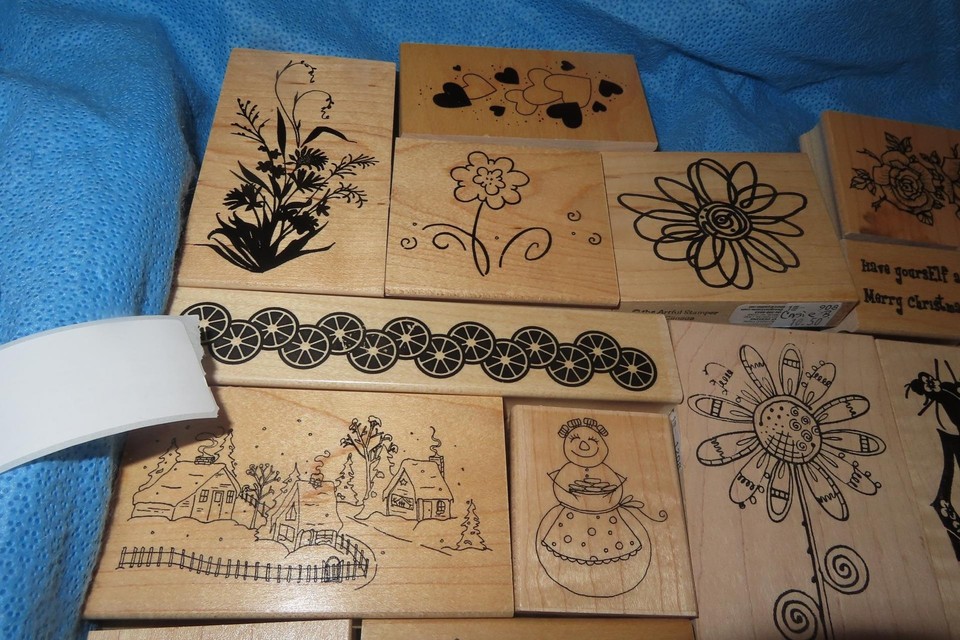 RUBBER STAMP BLOCKS VARIOUS FLOWERS DESIGNS HEART 31 PIECES NEAR MINT ...