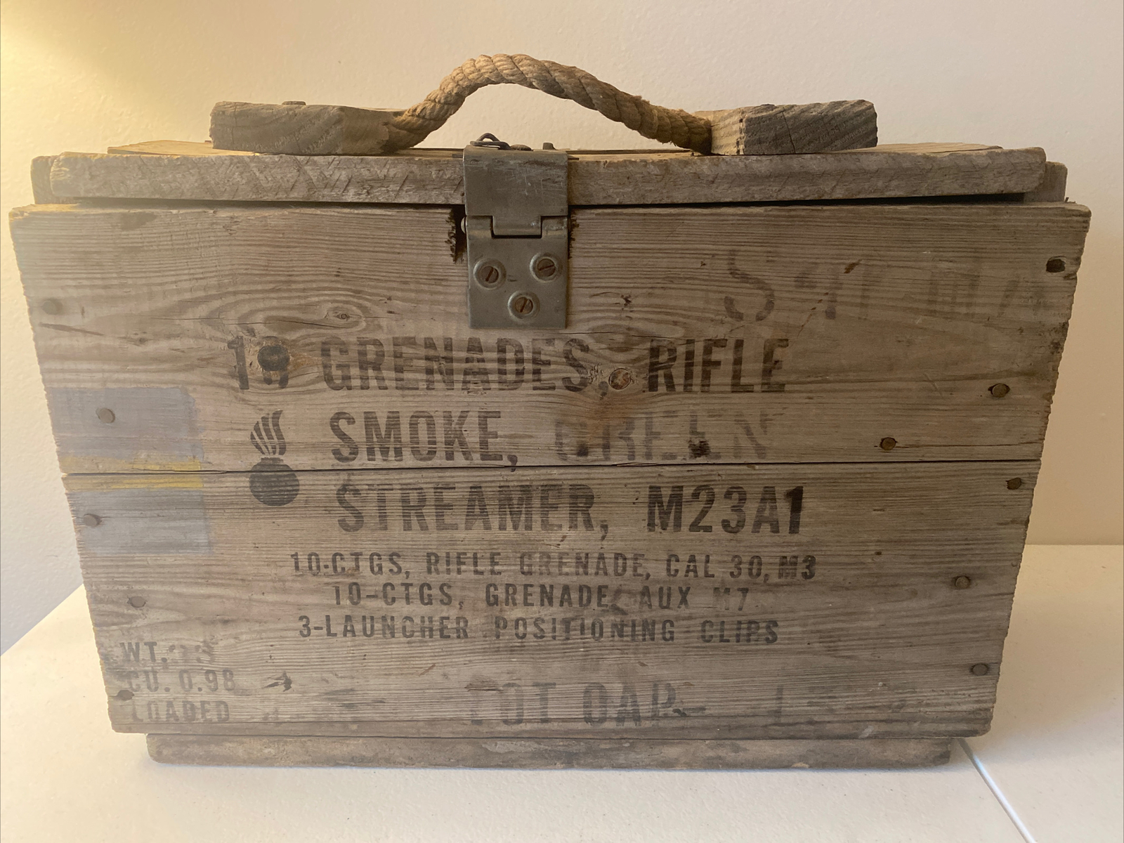 RARE Vintage Military Wood Ammo Crate Box Smoke Grenades Ammunition Rope Handle | eBay