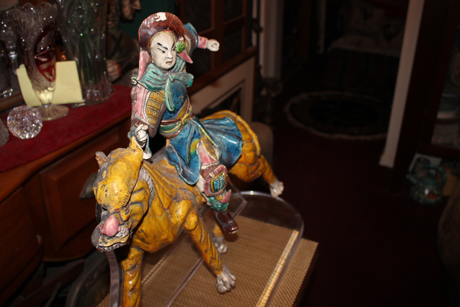LARGE Antique Chinese Japanese Pottery Sculpture Warrior Man Riding ...