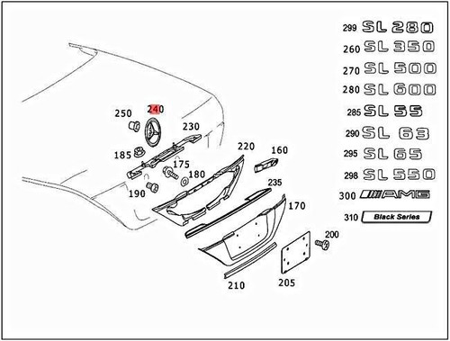 Genuine MERCEDES R230 W230 Cabrio On rear lid Mercedes star 2307580058 ...