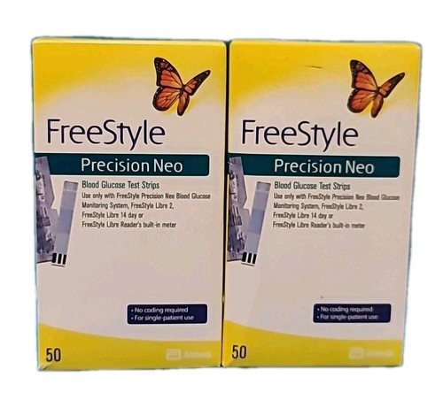 Freestyle Precision Neo Blood Glucose 50 Test Strips. X2 = 100 Total ...