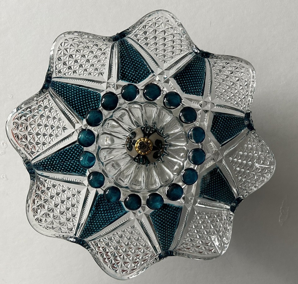 Handpainted Turquoise & Clear Glass Garden Flower Repurposed Suncatcher ...