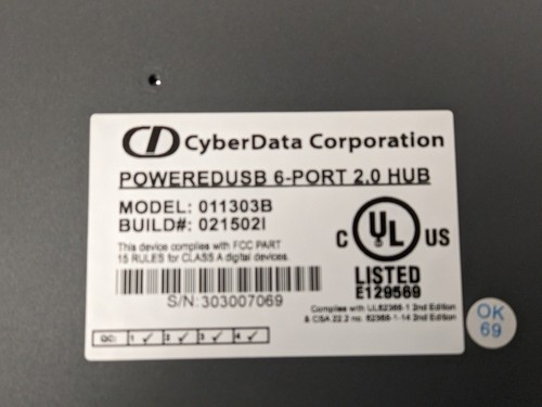 Cyberdata 011303B Powered USB 6 Port 2.0 HUB for IBM 4690 peripherals ...