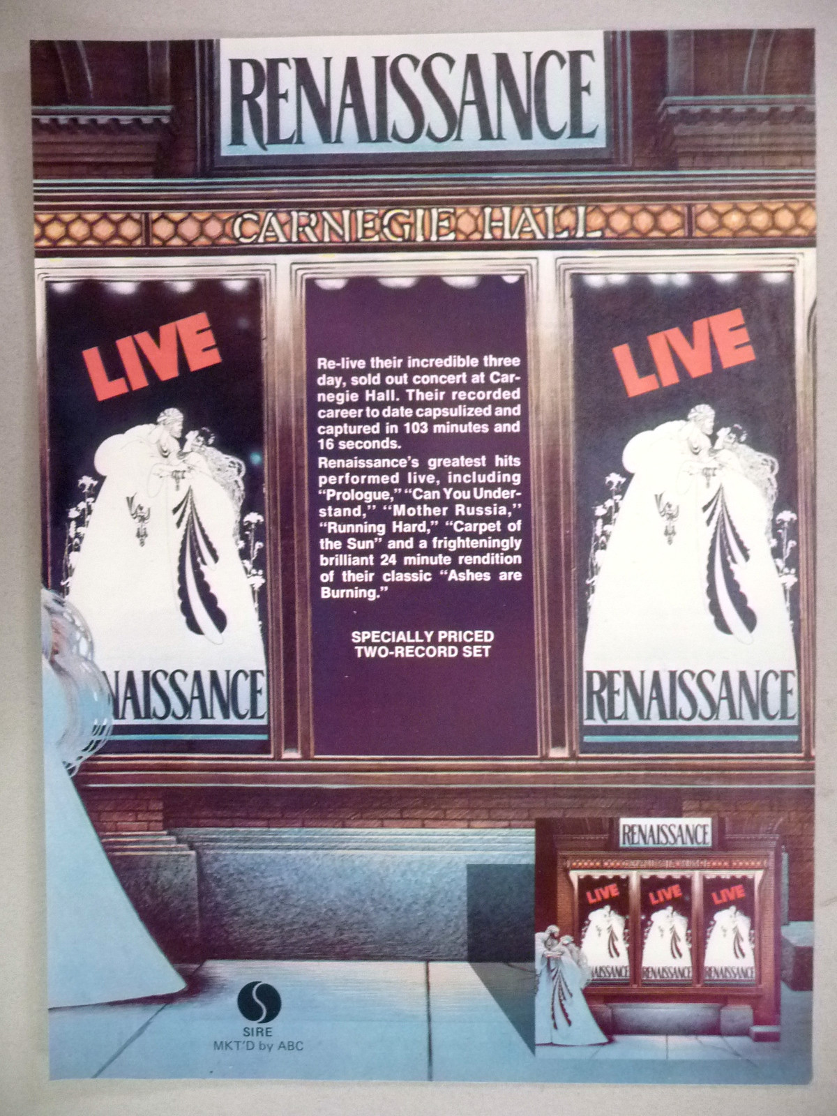 Renaissance PRINT AD - 1976 ~~ Carnegie Hall Live Album | eBay