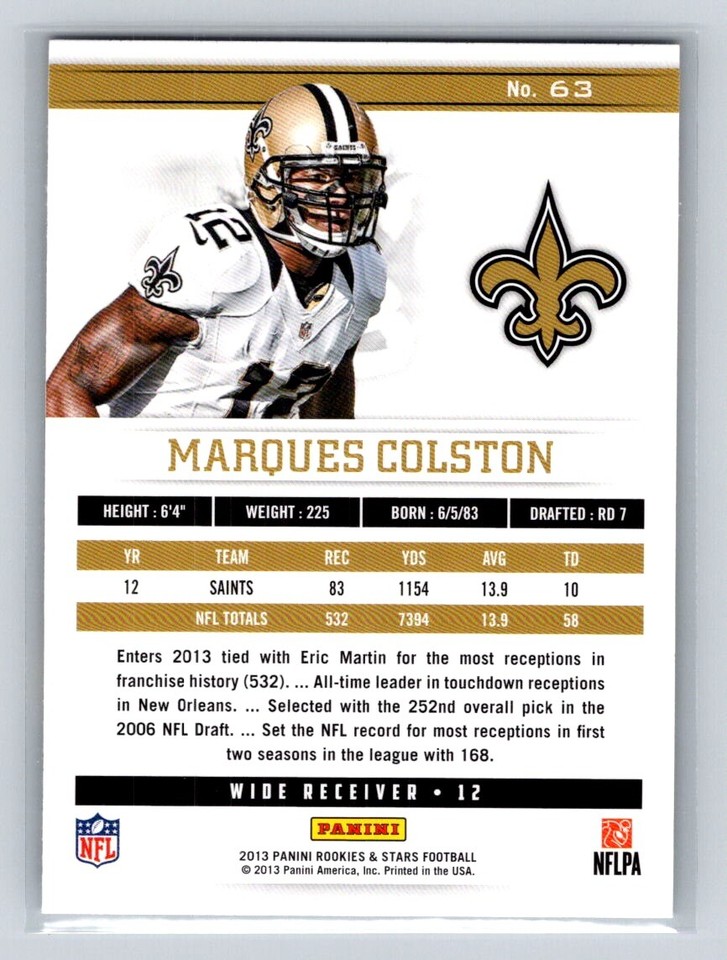 2013 Panini Rookies & Stars #63 Marques Colston New Orleans Saints | eBay