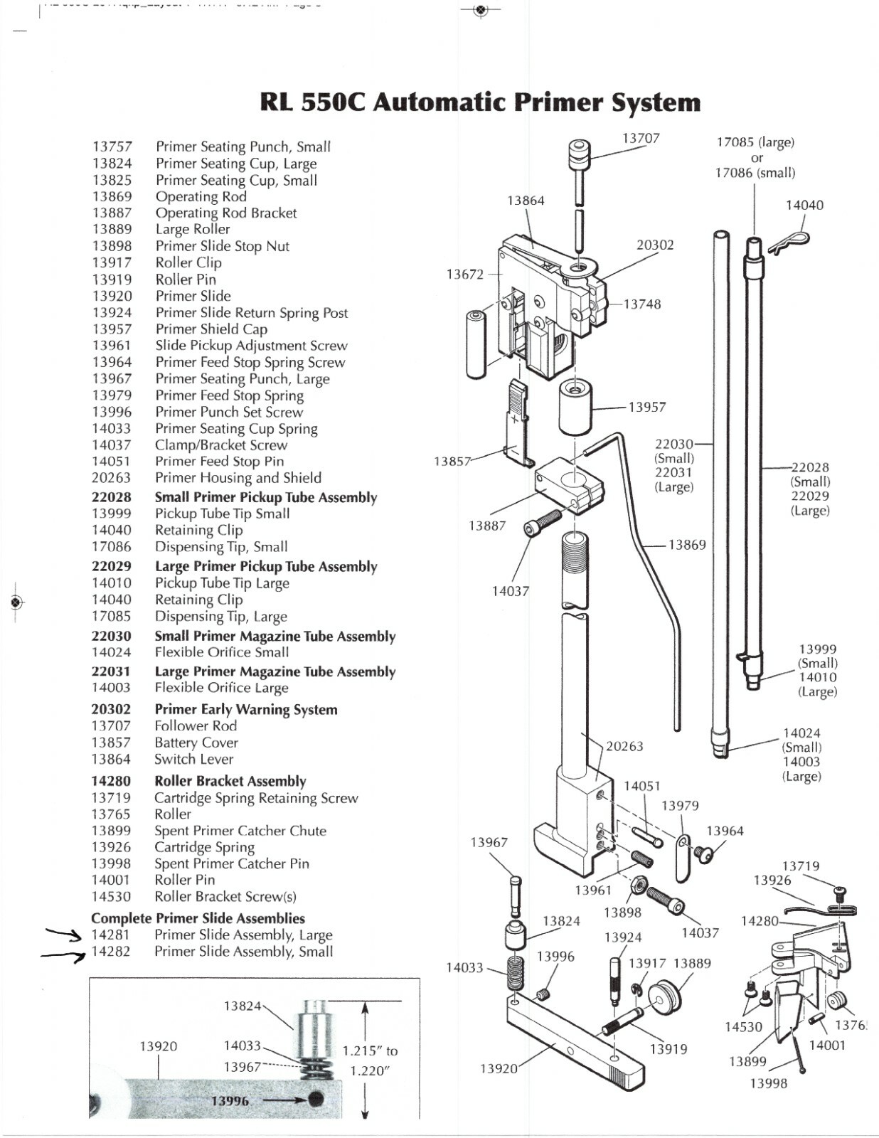 Dillon RL550 Press Complete Primer Slide Assembly Small 14282 | eBay