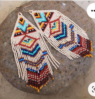 Tribal Earrings Native Large Boho American Seed Beads Handmade Earring ...