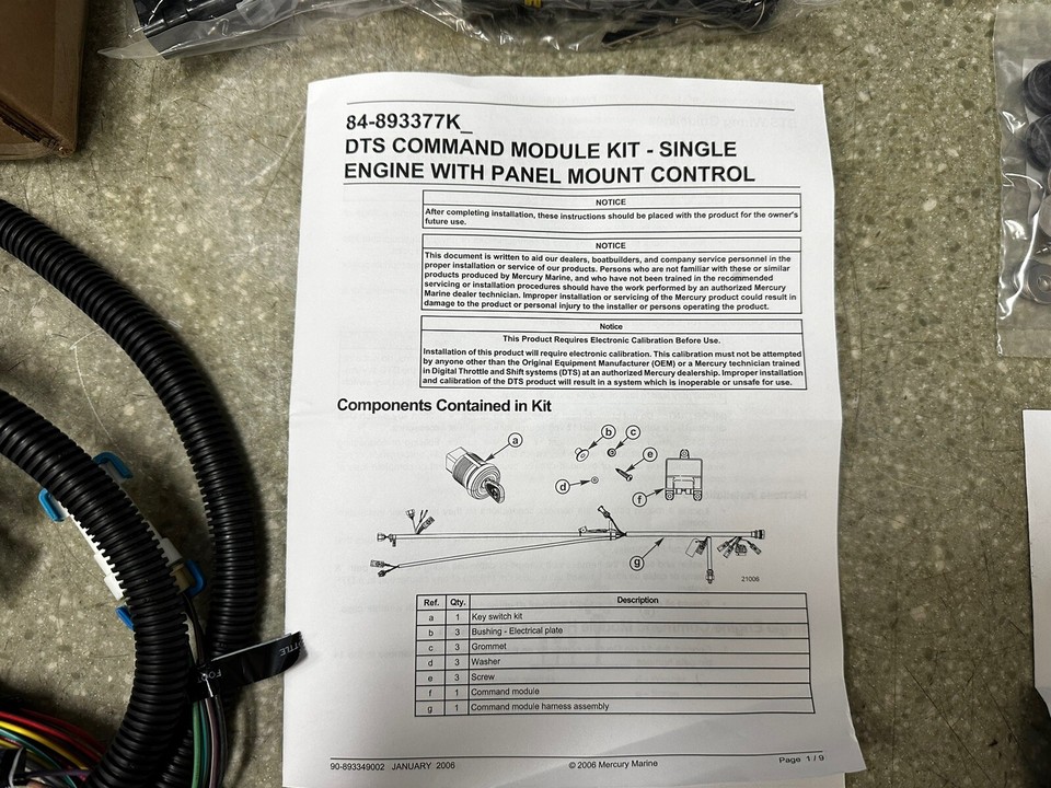 Mercury Outboard, Verado DTS Single Engine Binnacle Rigging Kit, P ...