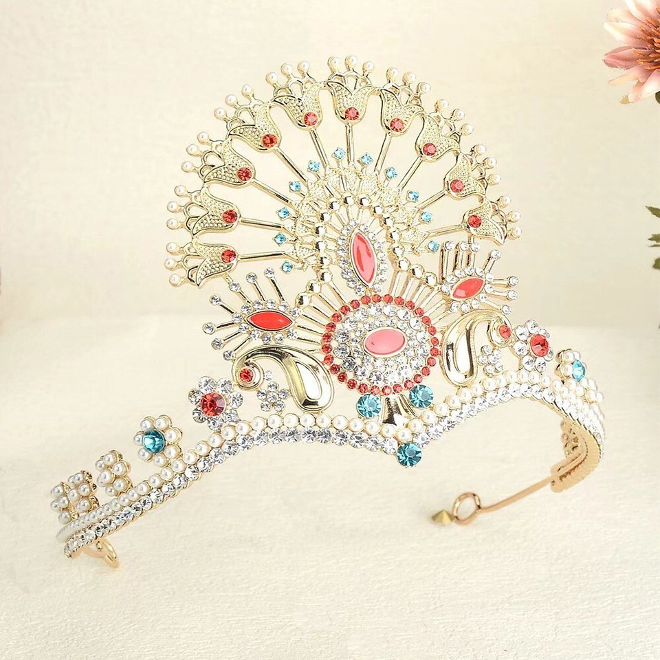 11cm Tall Ethnic Style Gold Wedding Queen Pageant Prom Tiara Crown For ...