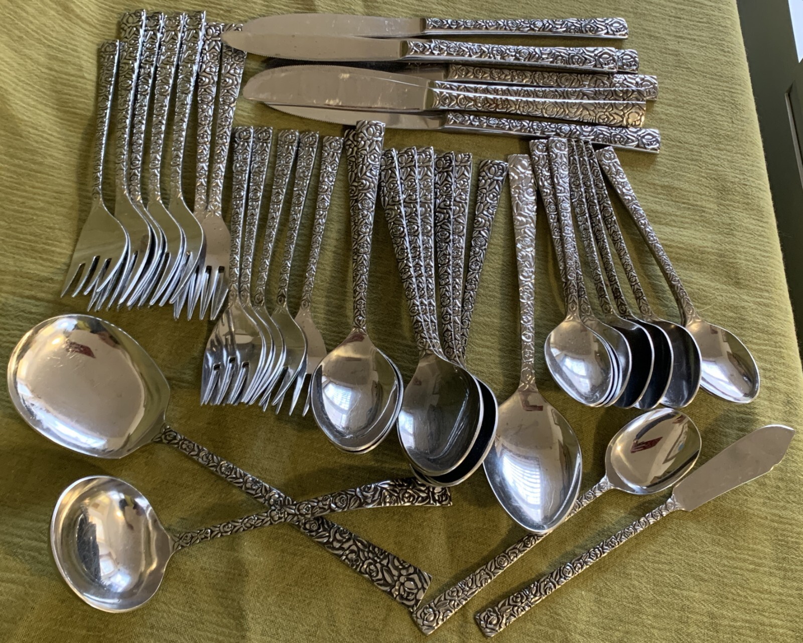 Outstanding Vintage SET (40 Pcs.) Stainless Flatware Embossed ROSE ...