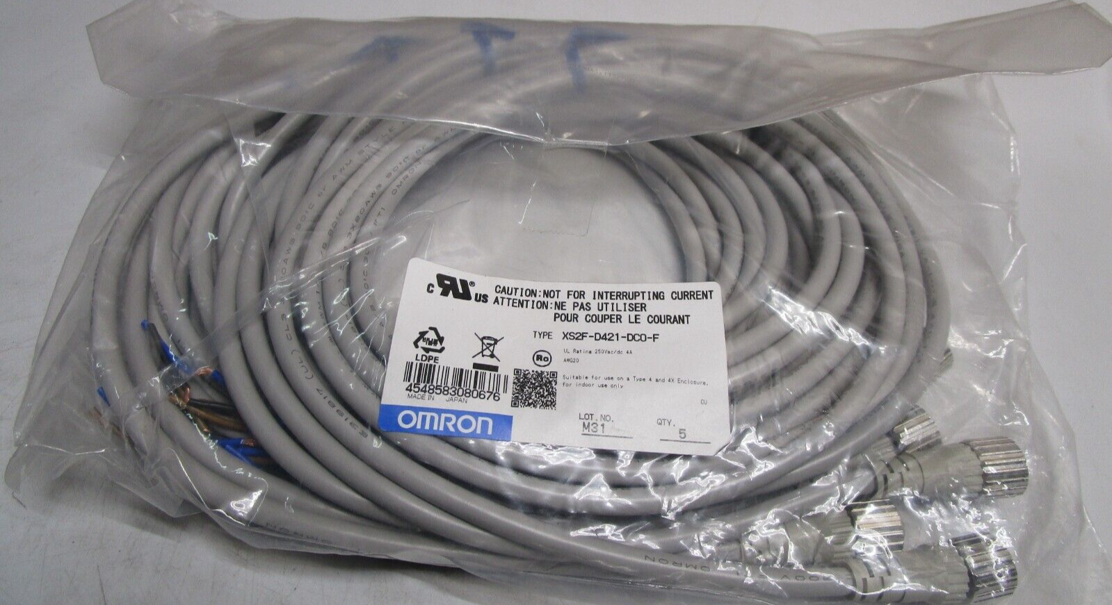 LOT OF 5 MOUSER ELECTRONICS SENSOR CABLES FOR OMRON / 653-XS2F-D421-DC0 ...