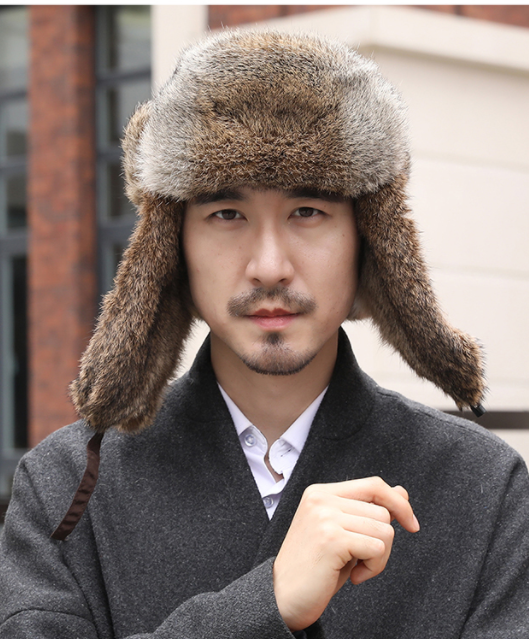 Rabbit Fur Russian Ushanka Winter Hat Ear Flaps Winter Trapper Hat ...