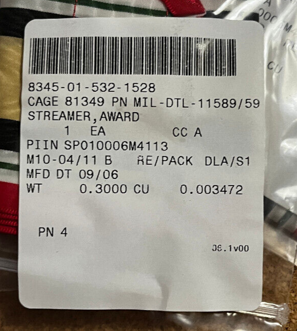 10X Iraq Award Streamers 3ft long, labeled pkgs 30% to Wounded Warrior ...