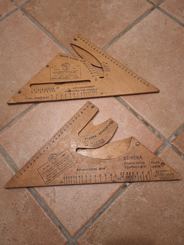 Antique Tailor set Square delineator System Wood Dressmaker Tools Italy ...